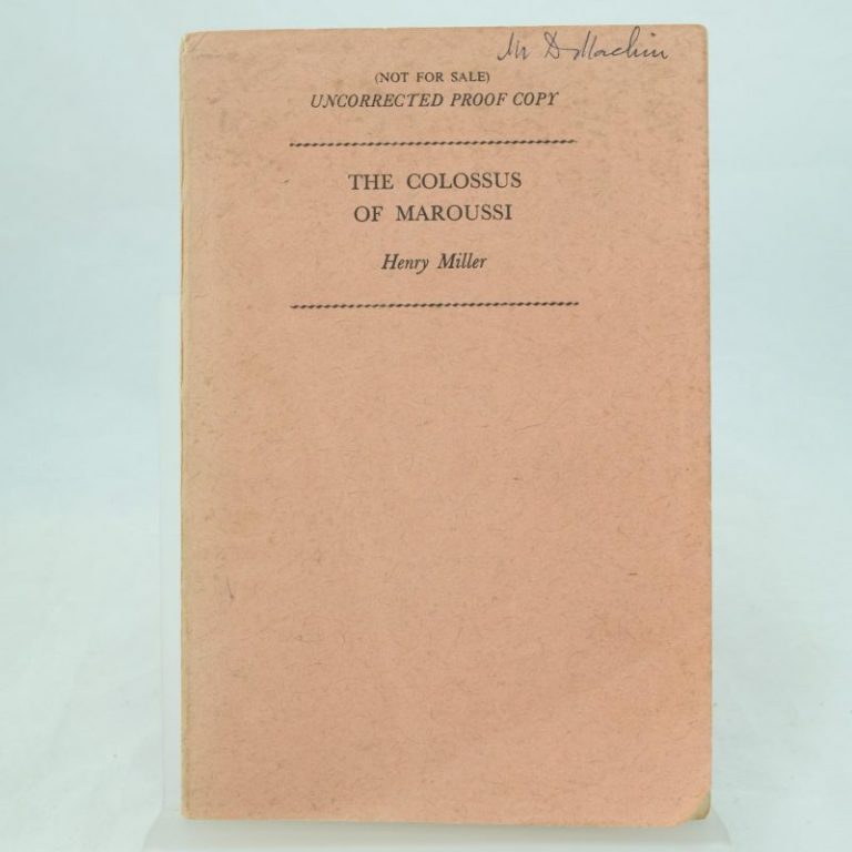 Uncorrected UK proof copy of The Colossus of Maroussi - Rare and ...